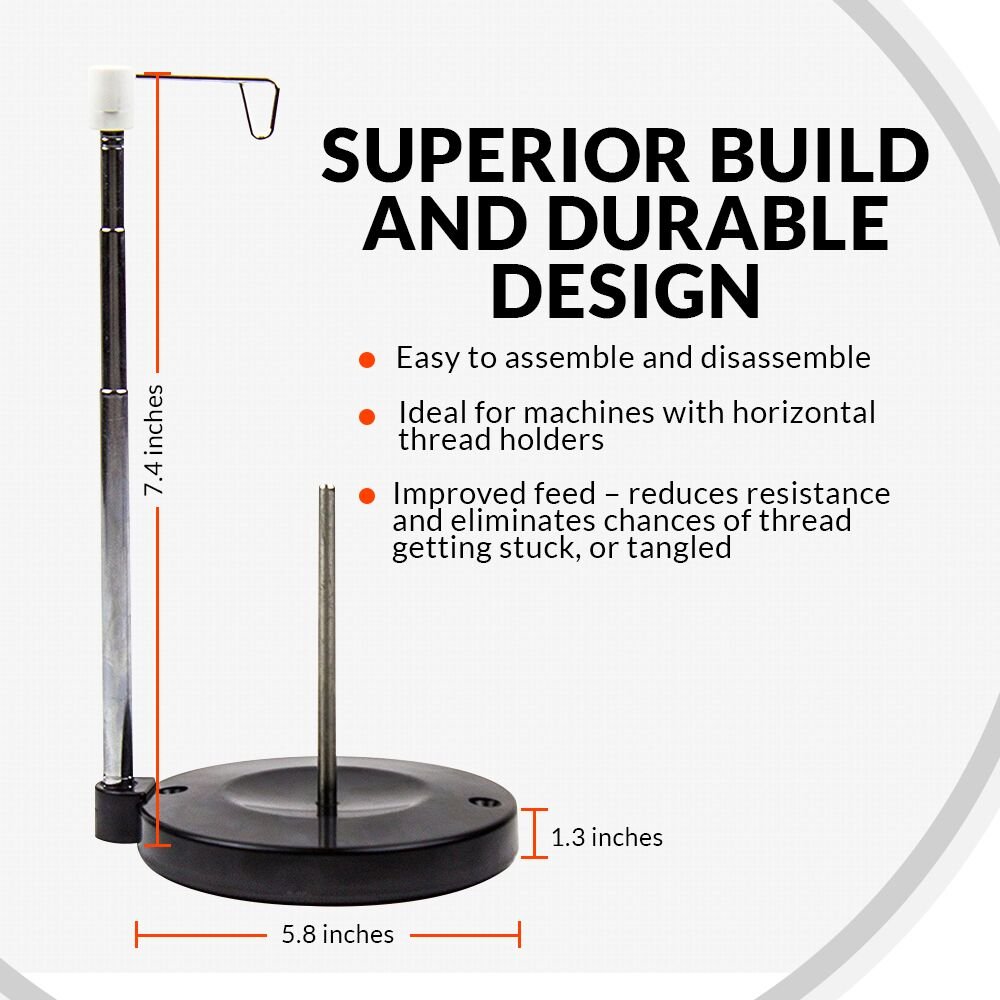 Embroidex Adjustable Single Thread Spool Holder β Stand Alone Embroidery, Sewing or Quilting Thread Holder or Stand β Ensures Smoother Feed = Heavy Plastic Base