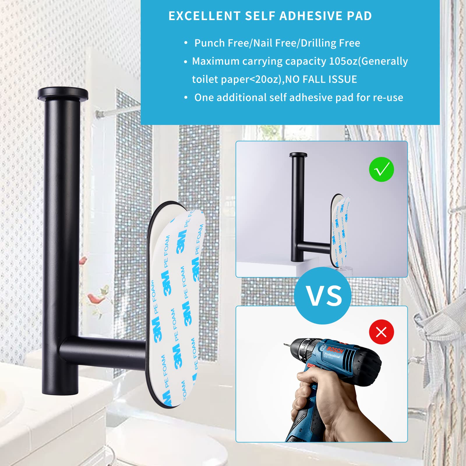 Paper Towel Holders,Paper Towels Rolls - for Kitchen,Paper Towel Holder Under Cabinet,Paper Towels Bulk- Self-Adhesive Under Cabinet (Black)