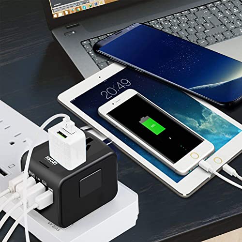 Travel Adapter, HAOZI Universal Travel Adapter - 3 USB + 1 Type C in One Travel Charger with UK/US/AUS/EU Plugs and Socket, International Power Adapter Wall Charger (Black)
