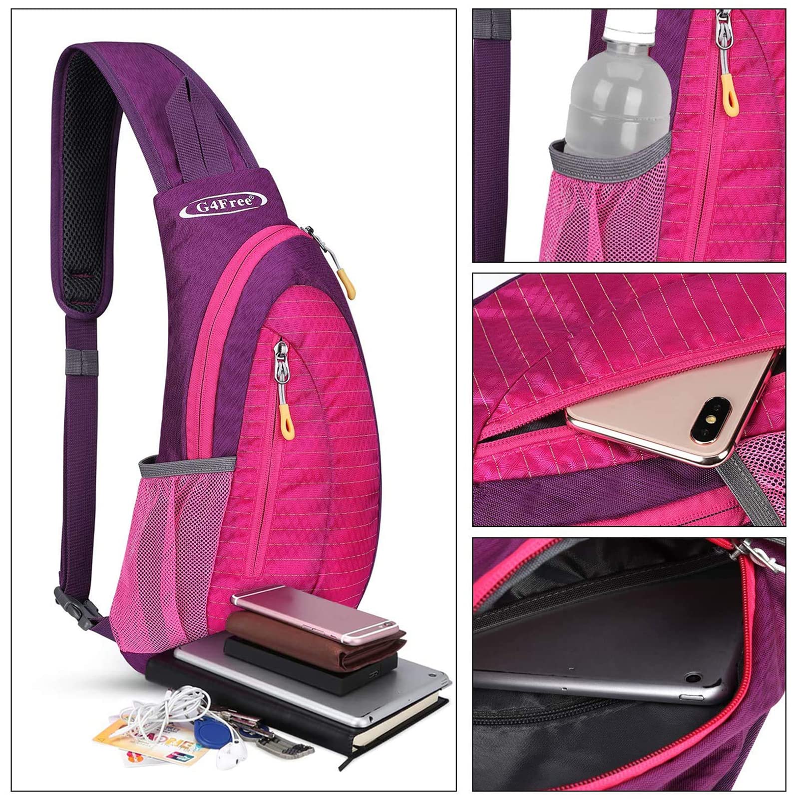 G4Free Sling Bags Men and Women Shoulder Backpack Small Crossbody Chest Sling Backpack (Rose)