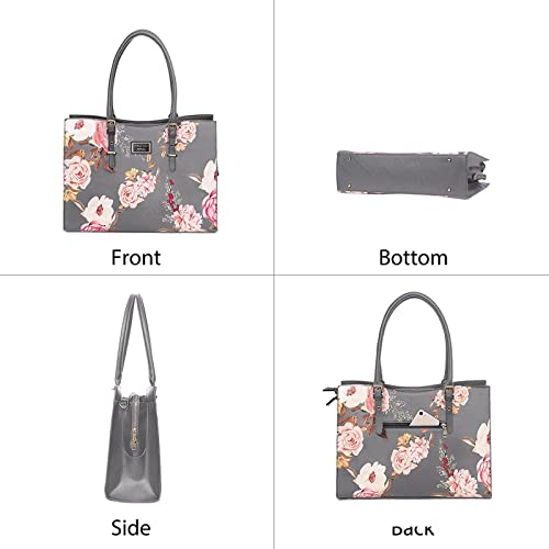 MOSISO Laptop Tote Bag Compatible with MacBook Air 15 inch M3 M2/Pro 16 M4 M3 M2 M1 & 15-15.6 inch Notebook, Peony Waterproof PU Leather Travel Work Briefcase with Adjustable PU Handle, Grey