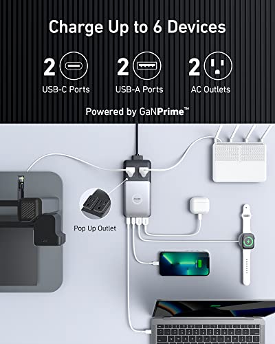 Anker 727 Charging Station (GaNPrime 100W), Compact Power Strip for Travel,Work, 5ft Detachable Extension Cord with 2 Outlets & 4 USB Ports, for iPhone14, Samsung, iPad, MacBook, More(not a Battery)