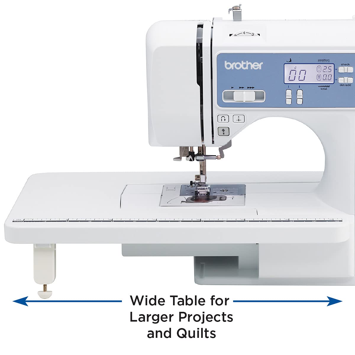Brother XR9550 Sewing and Quilting Machine, Computerized, 165 Built-in Stitches, LCD Display, Wide Table, 8 Included Presser Feet, 20x12x17, White