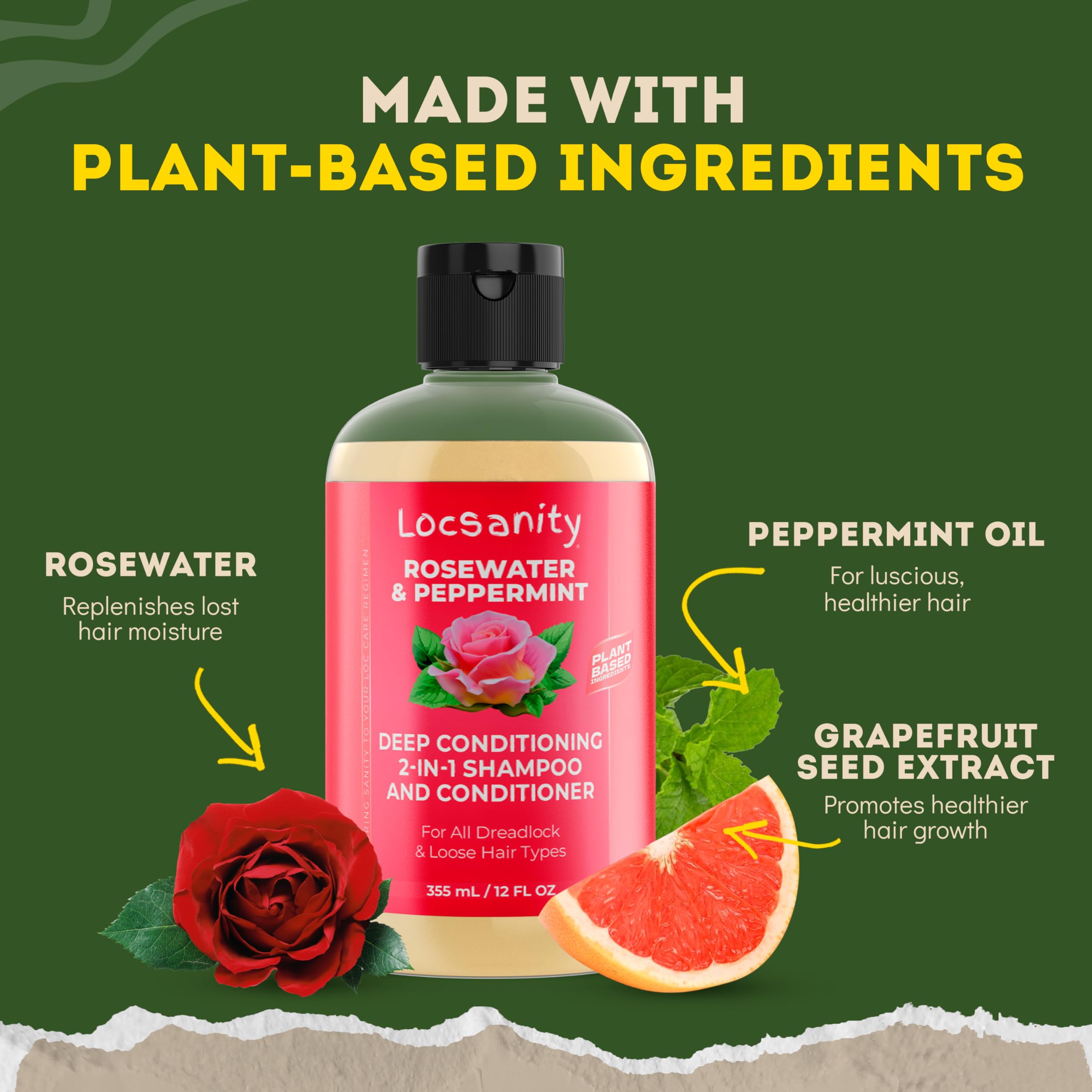 Locsanity 2-in-1 Shampoo and Conditioner for All Types of Dreadlocks and Hairstyles – Moisturizing, Nourishing, and Hydrating Shampoo and Conditioner (12 fl oz)