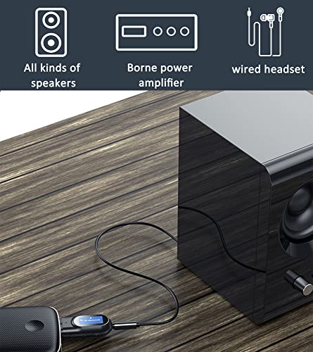 Bluetooth 5.0 Transmitter Receiver,Bluetooth Transmitter for TV,TWIEVO Bluetooth Adapter LCD Display 3-in-1 3.5MM AUX Jack Stereo USB Adapter Wireless Dongle for PC TV Car,Bluetooth tv Transmitter
