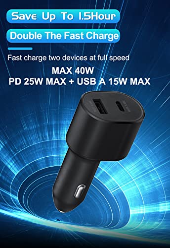 Samsung 25W USB C Car Charger, PD&QC3.0 Dual Port Compatible Car Charger with 5ft Type C Cable for Samsung Galaxy S23/S23 Ultra/S23 Plus/S22/S22 Ultra/S22+/S21/S21+/S21 Ultra/S20/S20+/Note 20/Note 10