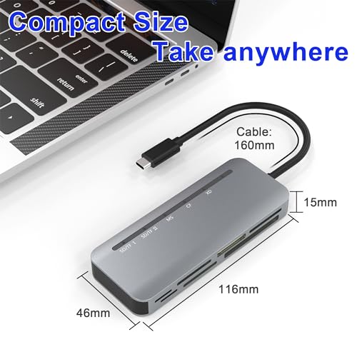 USB C Multi Card Reader, XD/MS/SD/TF/CF Type-C 5Gps High Speed 7-in-1 XD Picture Card Adapter for SDXC TF Micro SD CF MS MMC Card, Sony Memory Stick Pro Duo Adapter Read 5 Cards Simultaneously