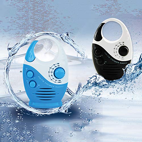 Shower Radio, Bathroom Radio AM FM, Waterproof Hanging Shower Radio Adjustable Volume Built-in Speaker(White Blue)