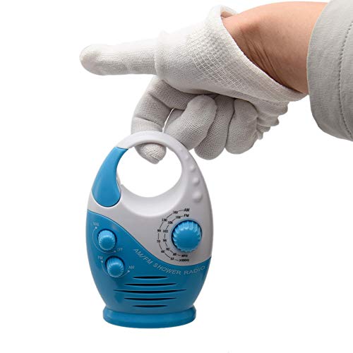 Shower Radio, Bathroom Radio AM FM, Waterproof Hanging Shower Radio Adjustable Volume Built-in Speaker(White Blue)