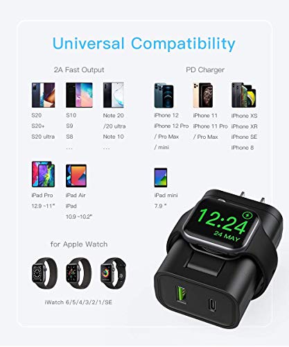 BeaSaf iPhone Fast Charger, 24W USB C Charger for iPhone 13/12/Mini/12 Pro Max, USB C Wall Charger with Foldable Apple Watch Wireless Charger, PD Charger for iPhone, AirPods