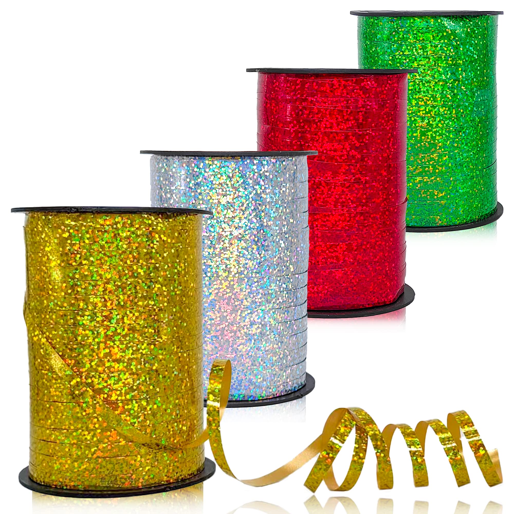 4Pack Curling Ribbon for Gift Wrapping,600Yard Metallic Curling Ribbon Balloon Ribbon Gift Wrap Ribbon Balloon String Christmas Ribbon for Crafts, Florist, Valentine's Day, Party Decoration