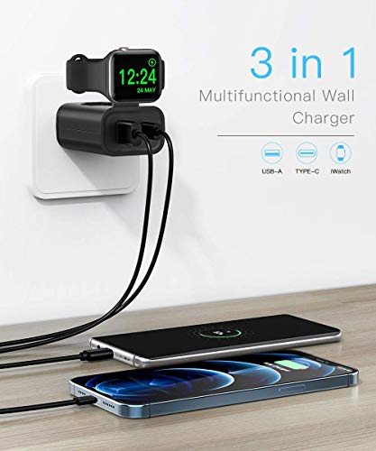 BeaSaf iPhone Fast Charger, 24W USB C Charger for iPhone 13/12/Mini/12 Pro Max, USB C Wall Charger with Foldable Apple Watch Wireless Charger, PD Charger for iPhone, AirPods