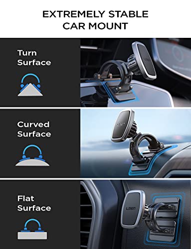 LISEN Magnetic Phone Holder for Car Fit Curved Surfaces Car Phone Holder Mount Flexible & Stable Dashboard Magnetic Phone Car Mount with 3 Metal Plates Fit All iPhone 14/13/12/11,Pro,Pro Max,Android
