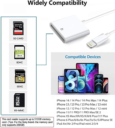 [Apple MFi Certified] SD Card Reader for iPhone, wamaxlink Lightning to Memory Card Reader for Camera and Drone, Trail Camera Viewer SD Card Adapter Compatible for iPhone 14 13 12 11 XS XR X 8 7 iPad