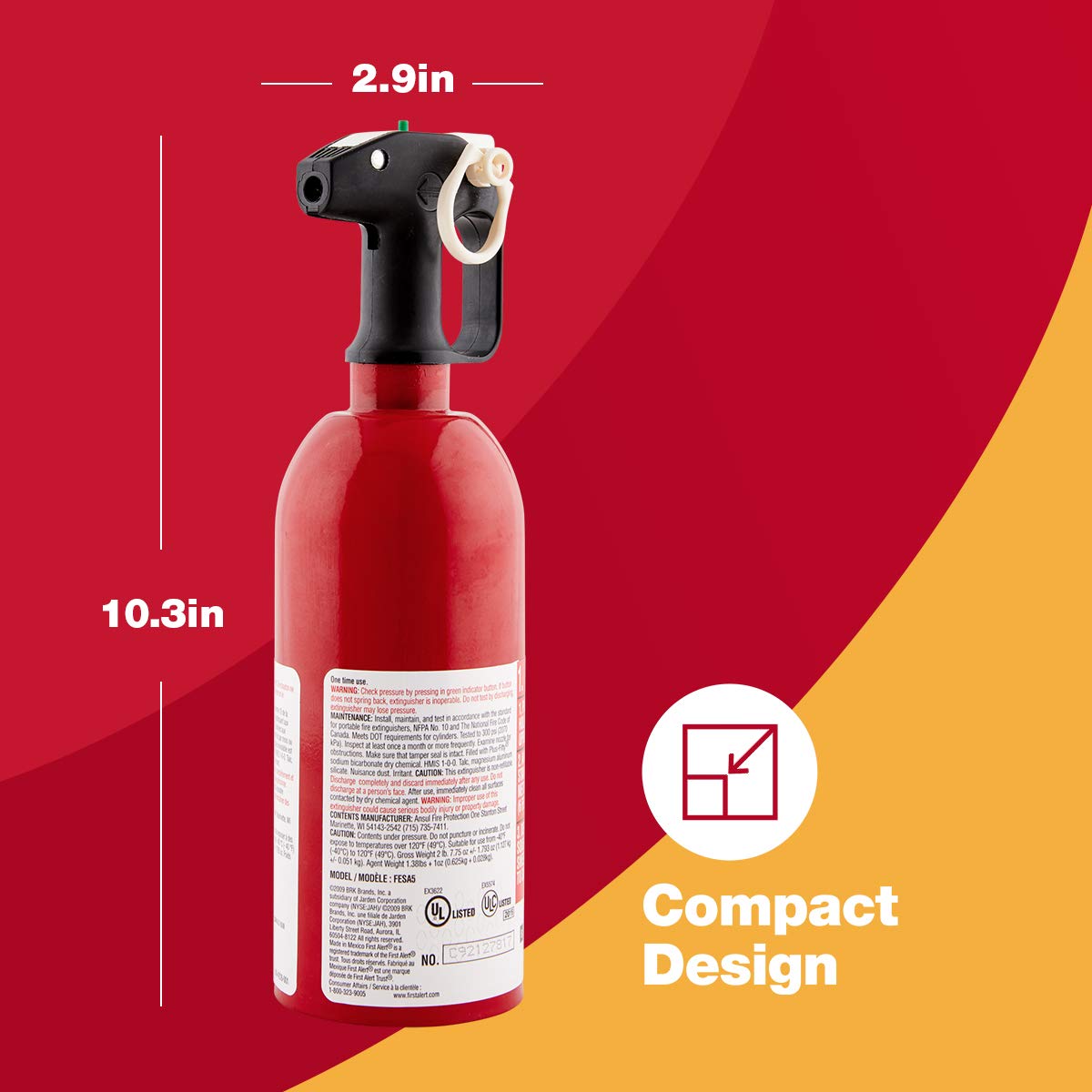First Alert Fire Extinguisher, Car Fire Extinguisher, Red, AUTO5