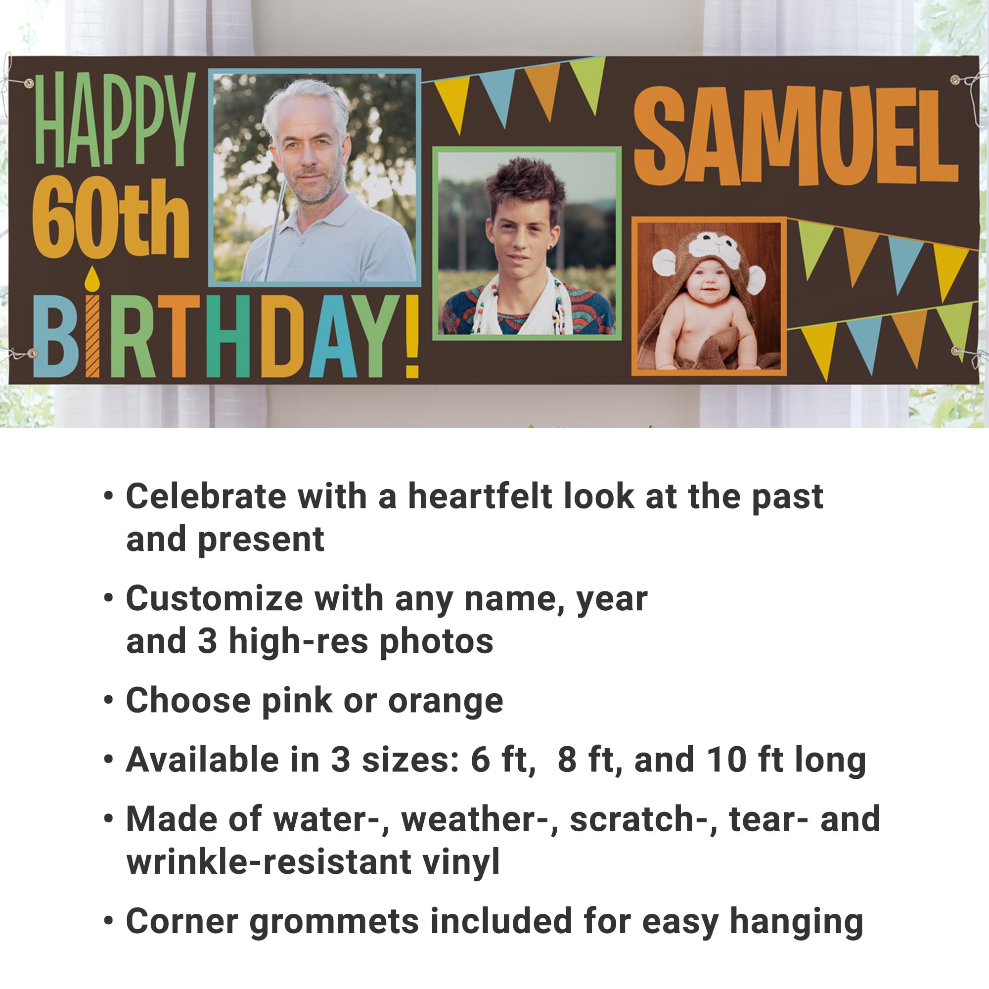 Let's Make Memories Personalized Photo Birthday Banner - Birthday Party Decor - Pink - Time Flies Vinyl Banner - 6 feet