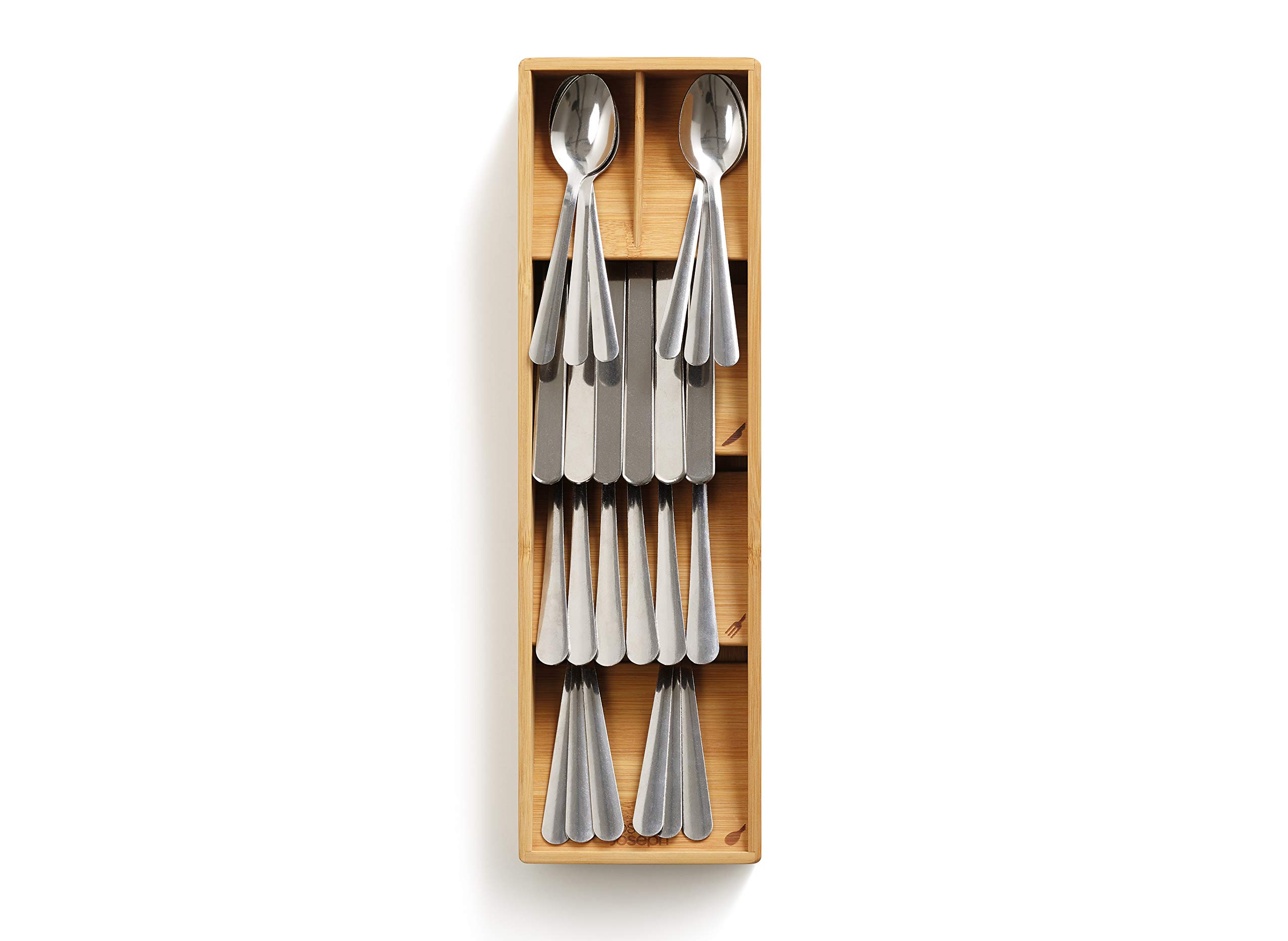 Joseph Joseph DrawerStore Knife Organizer, One Size, Bamboo & 85168 DrawerStore Compact Utensil Organizer For Kitchen Drawer Silverware, Flatware Tray, Small, Bamboo