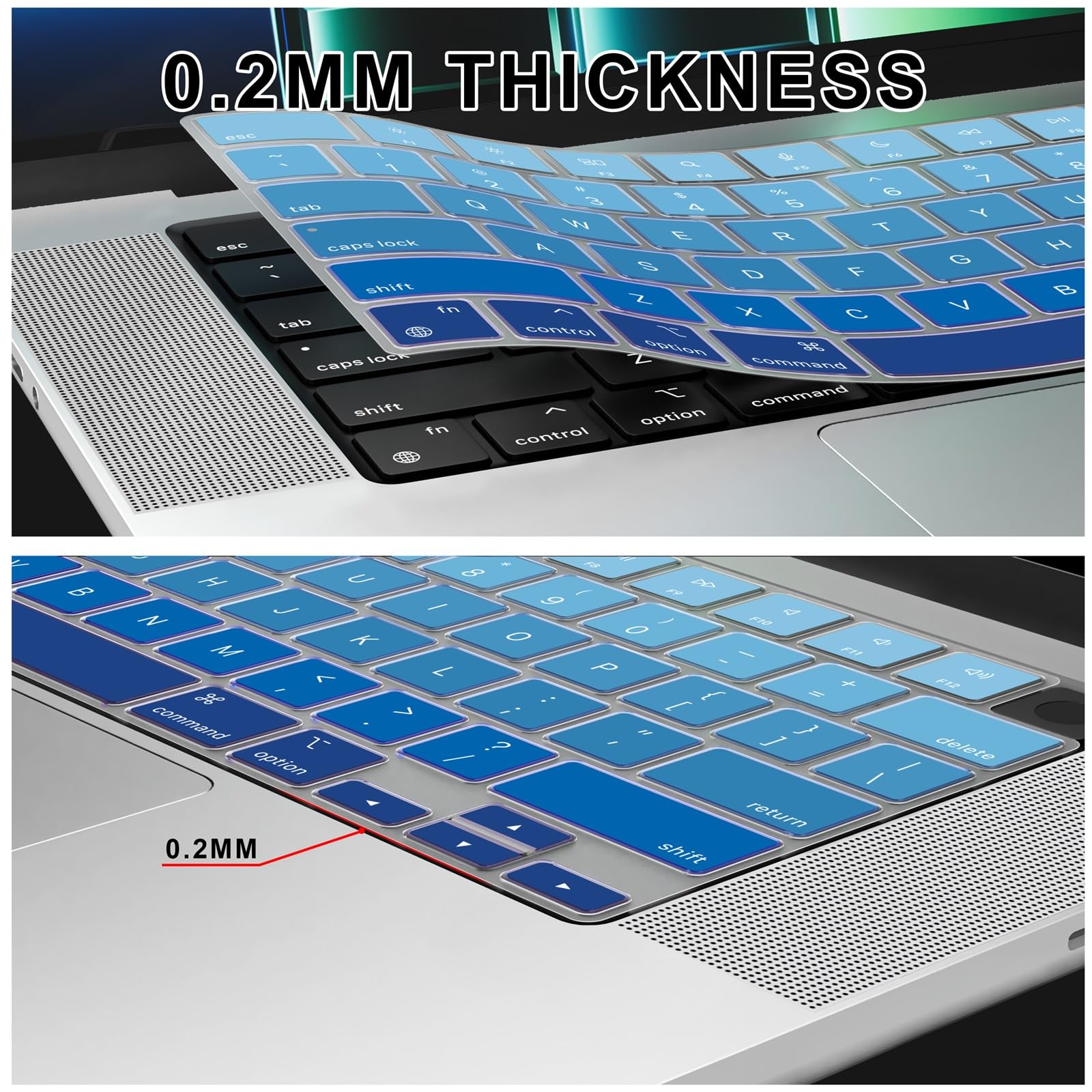 Soke Premium Keyboard Cover Skin, for 2021-2024 MacBook Pro 14" 16" M4 M3 M2 M1 Pro/Max(A2918 A2992 A2991 A2442 A2485 A2780), MacBook Air 15.3"/13.6" M3 M2(A2941 A2681), US ANSI Layout,Ombre Blue