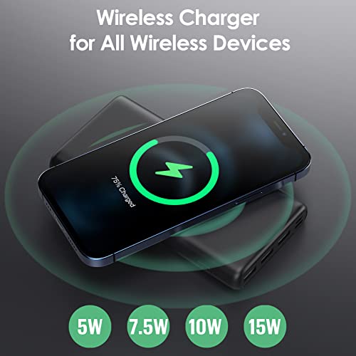 H H·E·T·P Wireless Portable Charger Power Bank, 33800mAh 15W Fast Wireless Charging 25W PD QC 4.0 USB-C Power Bank, 5 Output & Dual Input External Battery Pack Compatible with iPhone, Android etc