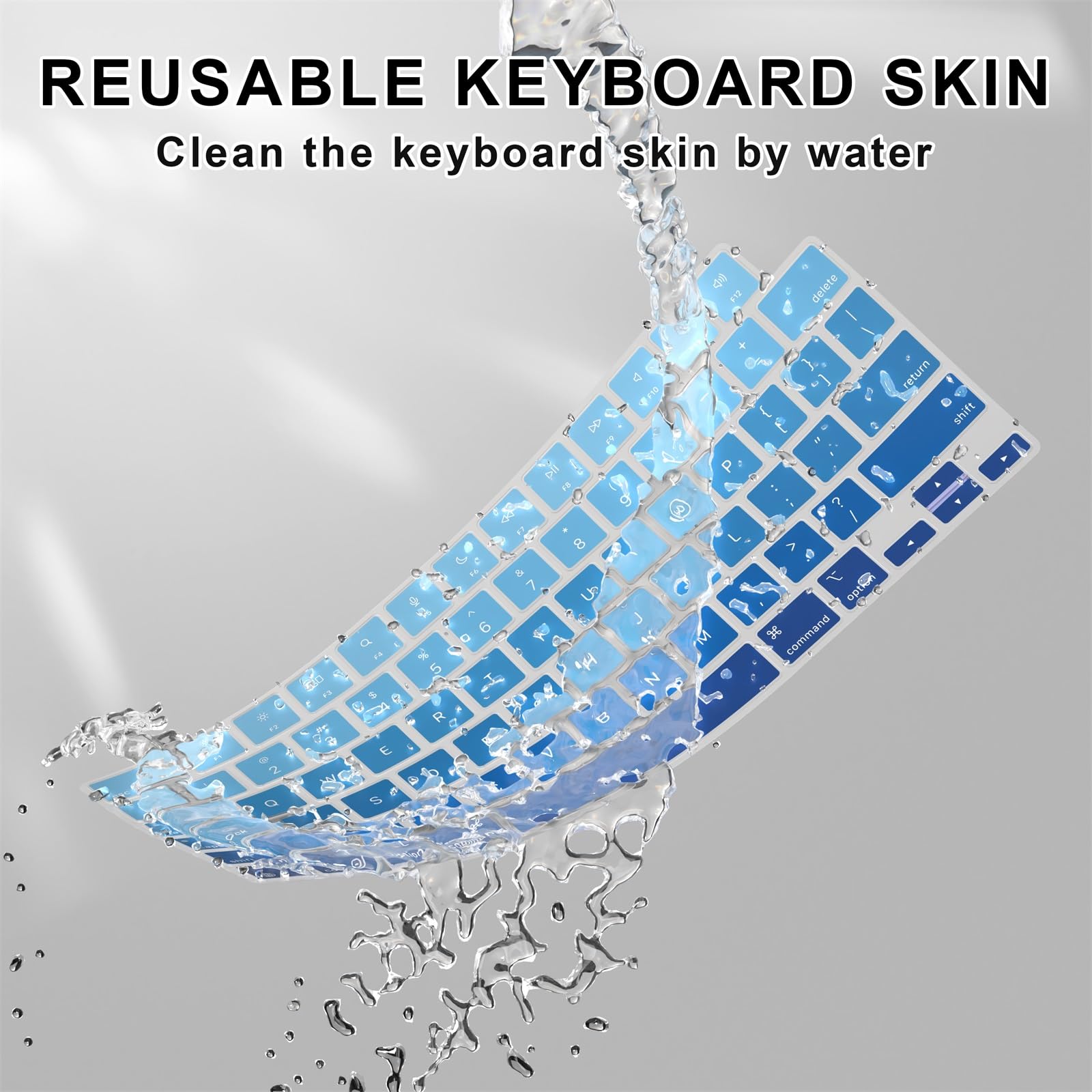 Soke Premium Keyboard Cover Skin, for 2021-2024 MacBook Pro 14" 16" M4 M3 M2 M1 Pro/Max(A2918 A2992 A2991 A2442 A2485 A2780), MacBook Air 15.3"/13.6" M3 M2(A2941 A2681), US ANSI Layout,Ombre Blue