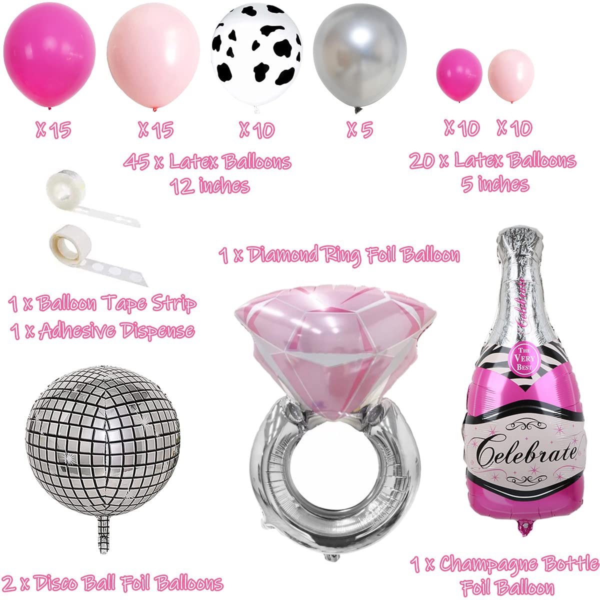 71 Packs Nashville Bachelorette Party Kit Pink and Cow Print Balloon Arch Disco Ball Mylar Balloon for Nash Bash Bachelorette Party Decorations