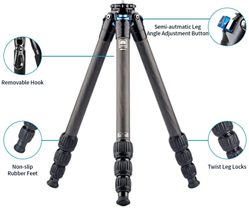 SIRUI AM-284 Travel Carbon Fiber Tripod, Professional Camera Tripod with 4-Section Legs, Twist Leg Locks, Detachable Metal Spikes, Loads up 33LB