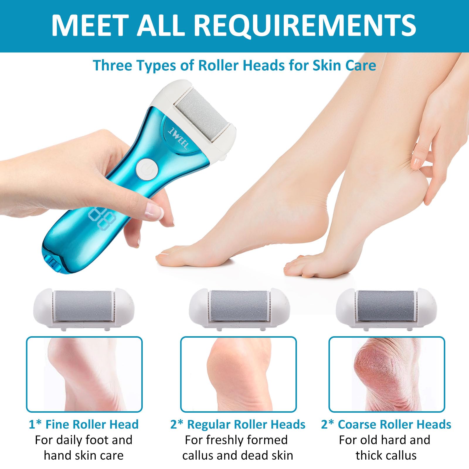 Callus Remover for Feet, Electric Foot File Rechargeable Foot Scrubber Pedicure Tools for Feet Electronic Callus Shaver Waterproof Pedicure kit for Cracked Heels and Dead Skin with 5 Roller Heads