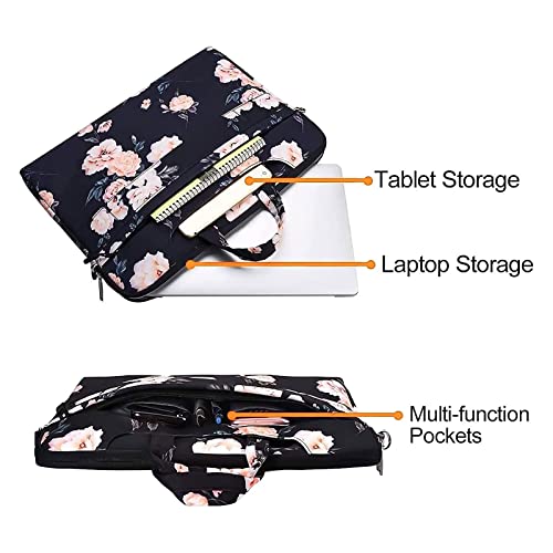 MOSISO Laptop Shoulder Bag Compatible with MacBook Air/Pro, 13-13.3 inch Notebook, Camellia Carrying Sleeve with Belt, Black