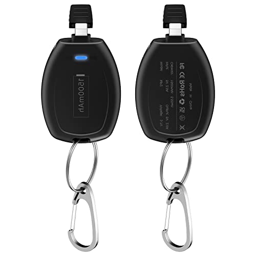Small Portable Charger 1500mAh Ultra-Compact Portable Keychain Phone Charger with iPhone 14/14 Pro Max/13/12 Mini/13 Pro Max/11 Pro/XS Max/XR/X/8/7/6/Plus Airpods and More,Black