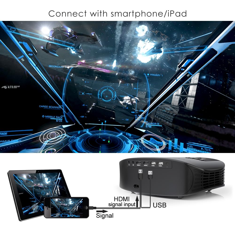 Projector, GooDee 2023 Dolby Native 1080P Video Projector, 9500L Outdoor Movie Projector, 230" Supported Home Projector, Compatible with Fire TV Stick, PS4, HDMI, VGA, AV and USB, Black (YG600)
