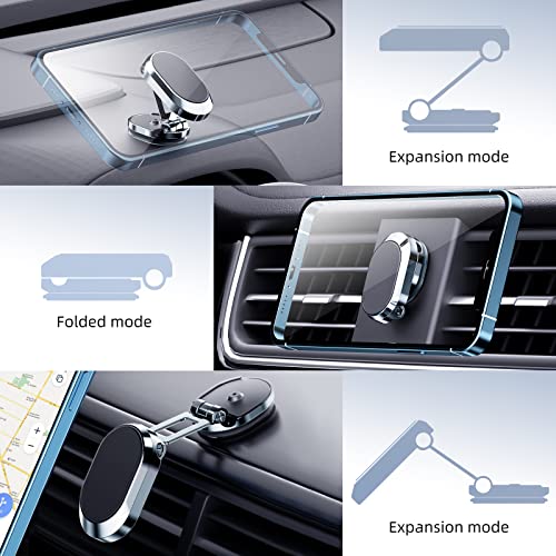 Magnetic Phone Holder for Car【Upgrade Foldable】Magnetic Phone Mount Multi-Functional 360°Rotation phone magnet for car Dashboard Phone Holder Magnetic Car Mount for iPhone, Samsung, LG All Smartphones