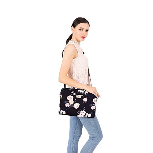 MOSISO Laptop Shoulder Bag Compatible with MacBook Air/Pro, 13-13.3 inch Notebook, Camellia Carrying Sleeve with Belt, Black