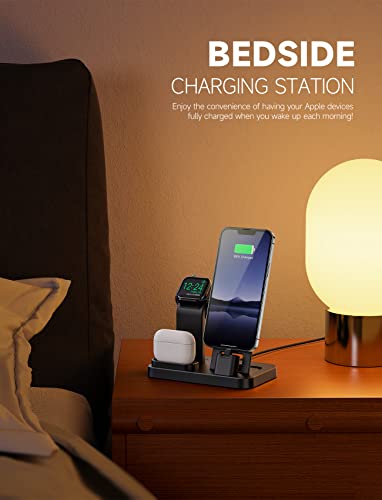 RJR Updated 3 in 1 Charging Station for Apple Devices, Self Adjusting Charging Dock for iWatch 8 7 6 SE 5 4 3 2 1, Built-in Charger Stand for iPhone Series AirPods Gifts (with 15W Adapter) Black