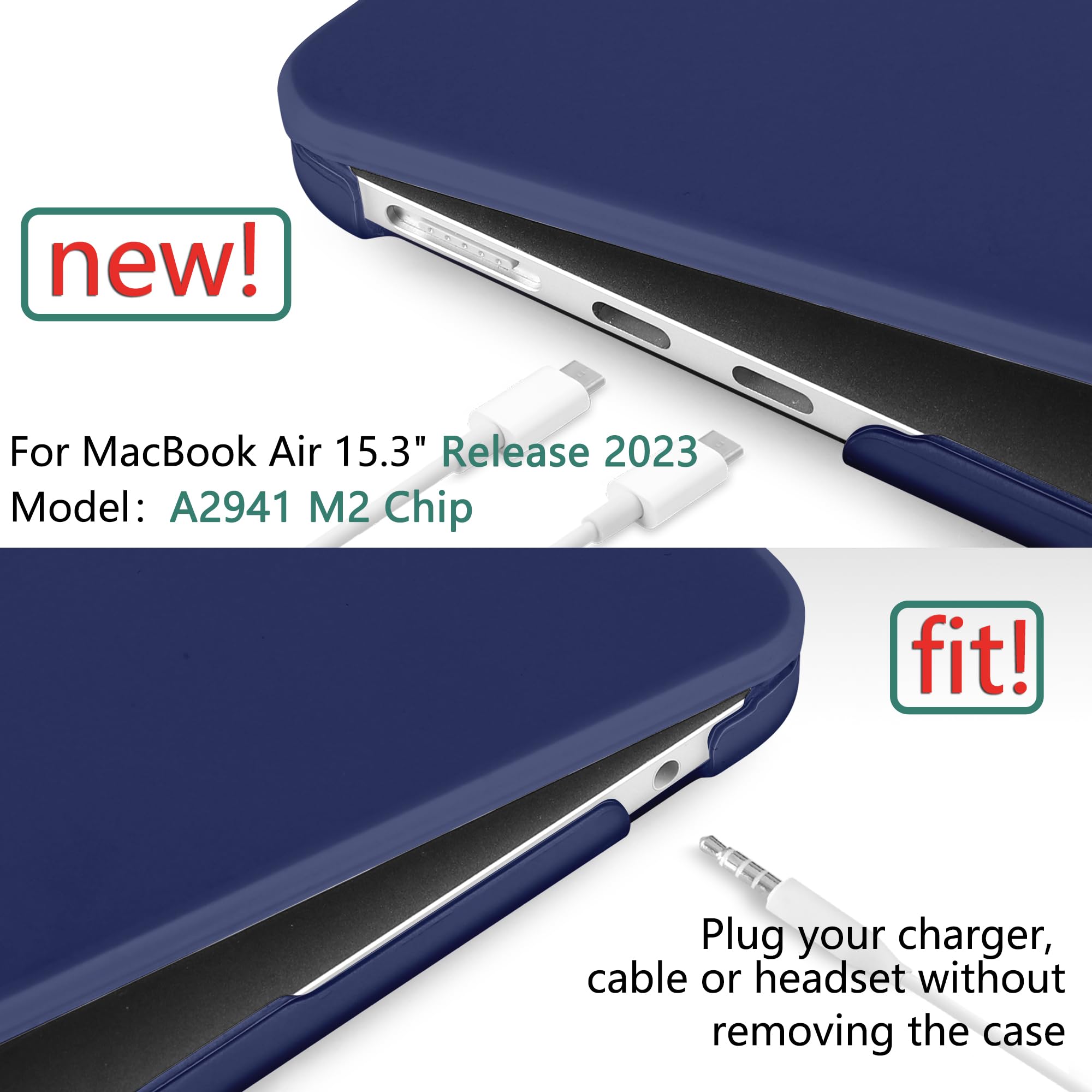 Yebiseven Case for MacBook Air 15 inch 2024 2023 Released A3114 M3/A2941 M2, Laptop Hard Shell Case with Keyboard Cover & Trackpad Protector Cover & OTG Adapter & Camera Cover, Matte Navy Blue