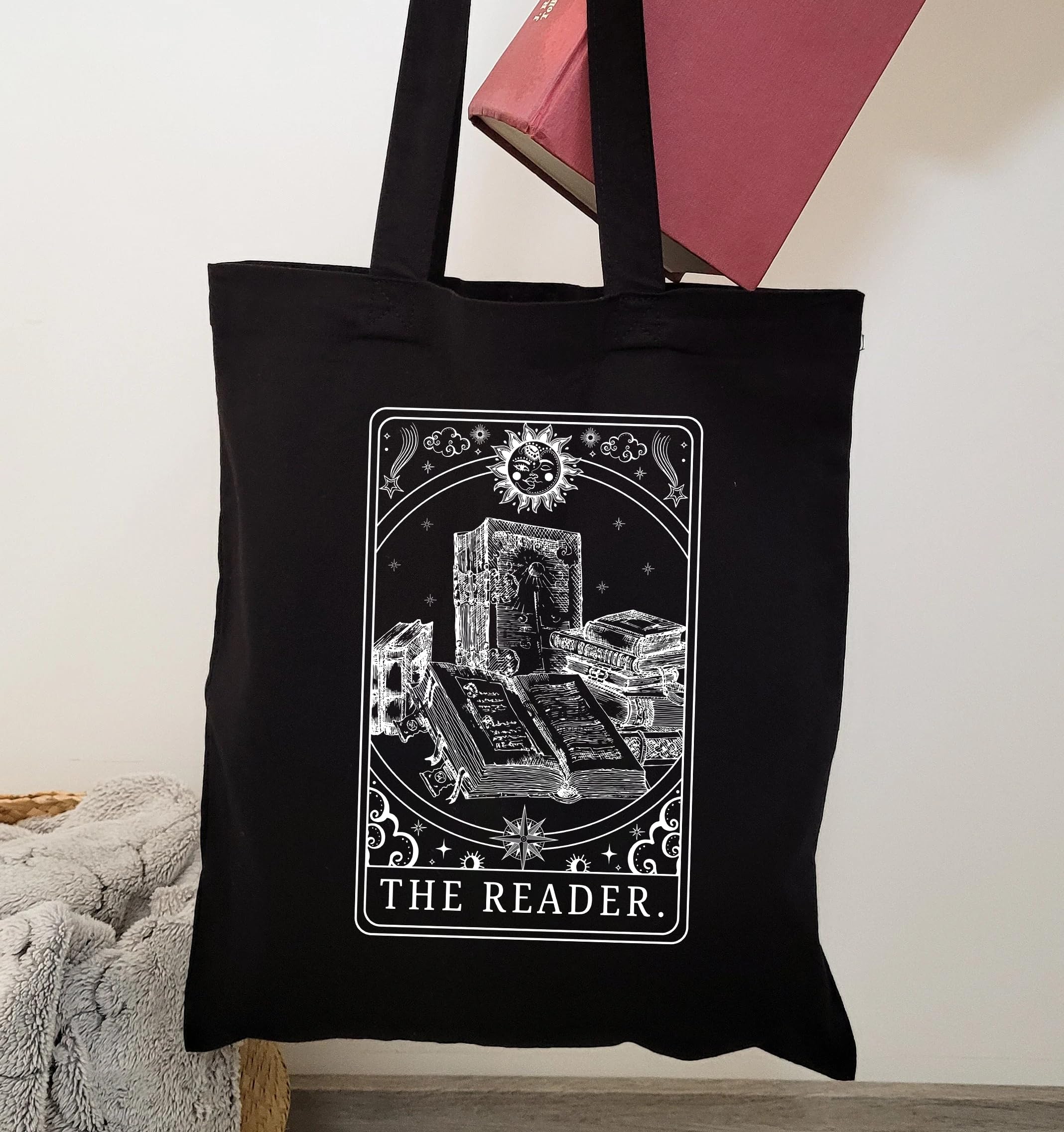 The Reader Tarot Card Tote Bag - Reading Bookish Cotton Tote Bag, Book Bag, Library Canvas Tote Bag (Natural)