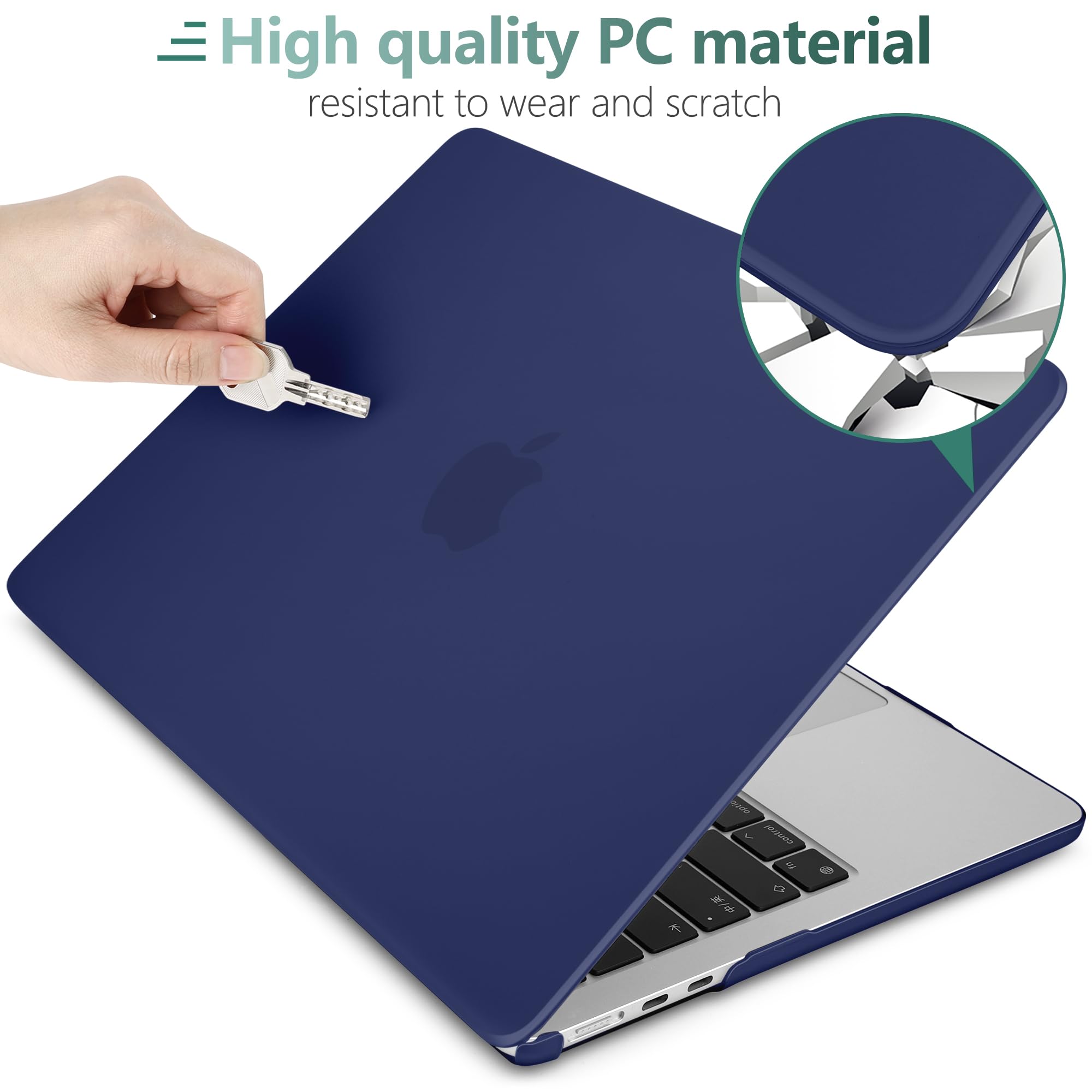 Yebiseven Case for MacBook Air 15 inch 2024 2023 Released A3114 M3/A2941 M2, Laptop Hard Shell Case with Keyboard Cover & Trackpad Protector Cover & OTG Adapter & Camera Cover, Matte Navy Blue