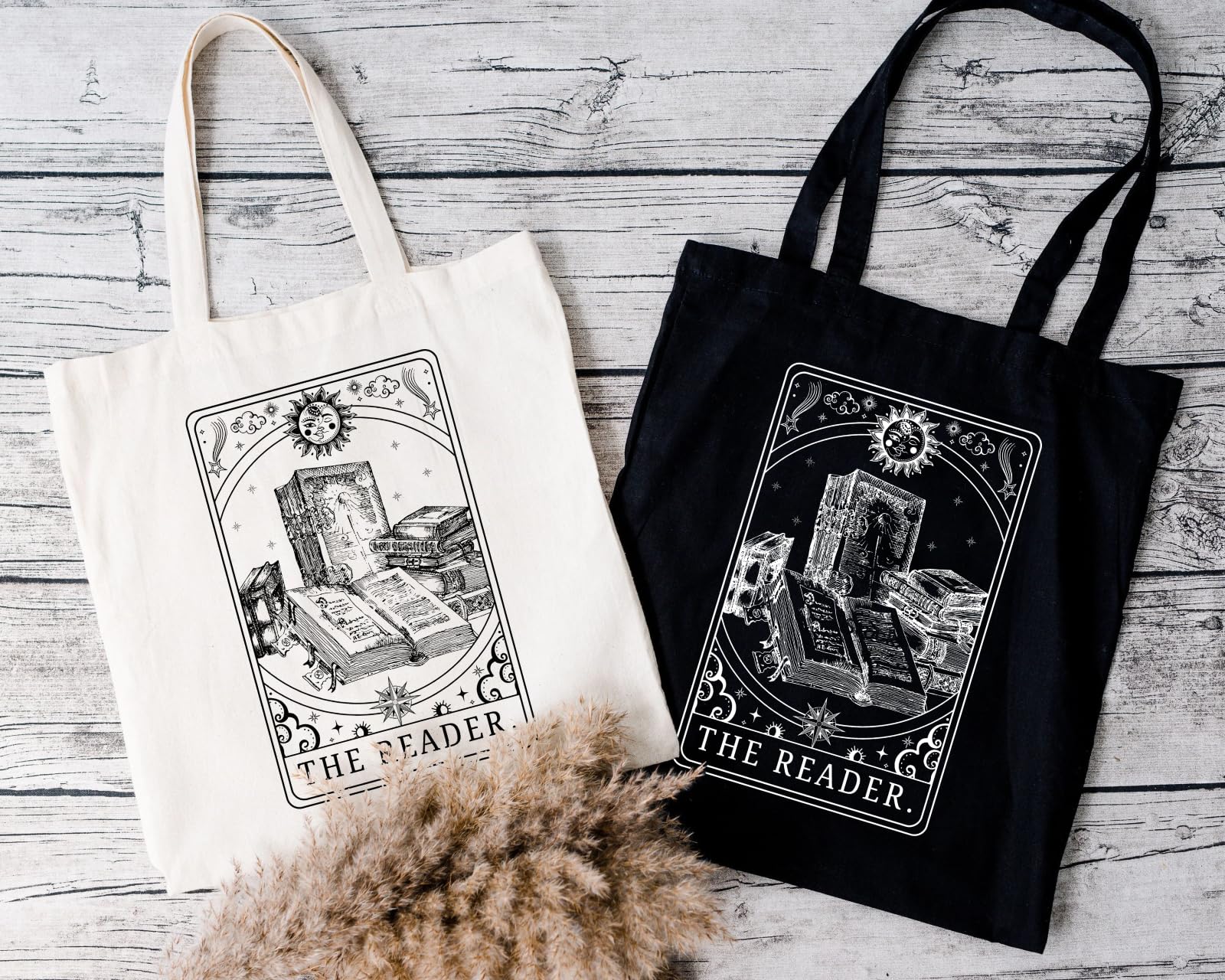 The Reader Tarot Card Tote Bag - Reading Bookish Cotton Tote Bag, Book Bag, Library Canvas Tote Bag (Natural)
