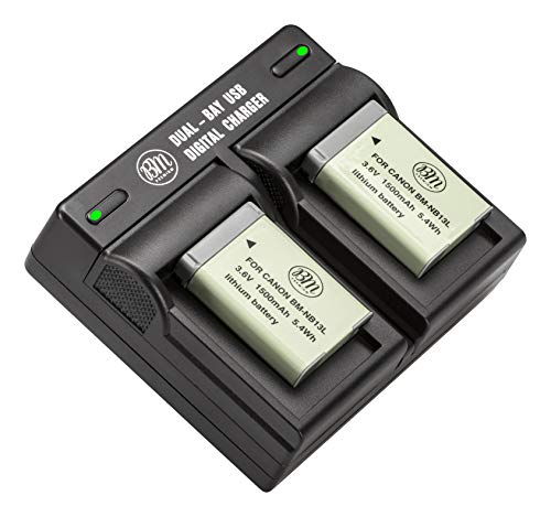 BM 2-Pack of NB-13L Batteries and Dual Battery Charger for Canon PowerShot SX740 HS, G1 X Mark III, G5 X, G5 X Mark II, G7 X, G7 X Mark II, G7 X Mark III, G9 X, G9 X Mark II, SX620 HS, SX720 HS Camera