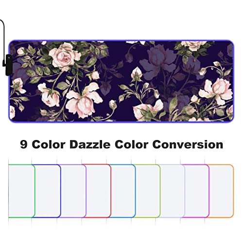 Mouse Pad Gaming, Pink Roses Watercolor Large Mouse Pads for Keyboard and Mouse Extended RGB Mouse Mat, Non-Slip Rubber Base XXL Mousepads for Desk Computer PC Laptop 31.5x11.8 Inch