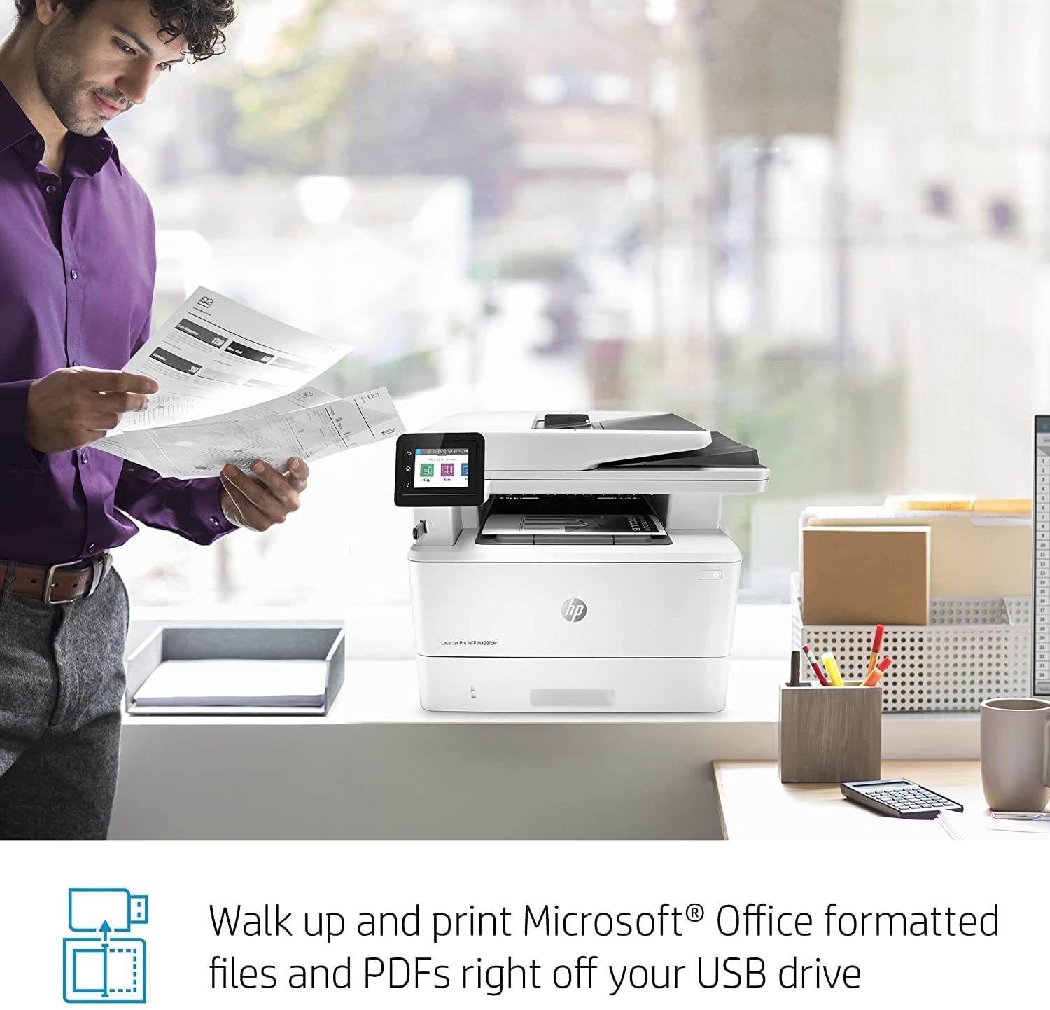 HP Laserjet Pro M428fdw Monochrome Wireless Laser Printer, Print & Copy & Scan & Fax, 40ppm, Wi-Fi, 4800 x 600dpi, 2.7" Color Touchscreen Display, Auto 2-Sided Printing, PC Mall USB Printer Cable