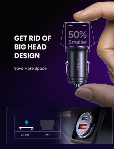 48W USB C Car Charger All Metal Fast USB Car Charger Adapter with 60W 3.3ft Nylon Braided Type C Cable LISEN Compact Cigarette Lighter USB Charger PD&QC3.0 Dual Port for Samsung S22/Pixel/Android/iPad