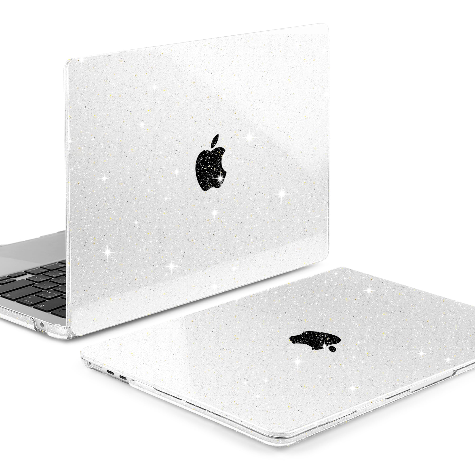 MEEgoodo Glitter Case for M3 MacBook Air 15 inch Case 2024 2023, Fit Model A3114 A2941 with M3 M2, Laptop Shell with Keyboard Cover & Camera Cover & OTG Adapter for 15.3" MacBook Air Case, Star Clear