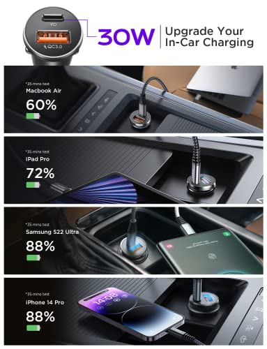48W USB C Car Charger All Metal Fast USB Car Charger Adapter with 60W 3.3ft Nylon Braided Type C Cable LISEN Compact Cigarette Lighter USB Charger PD&QC3.0 Dual Port for Samsung S22/Pixel/Android/iPad
