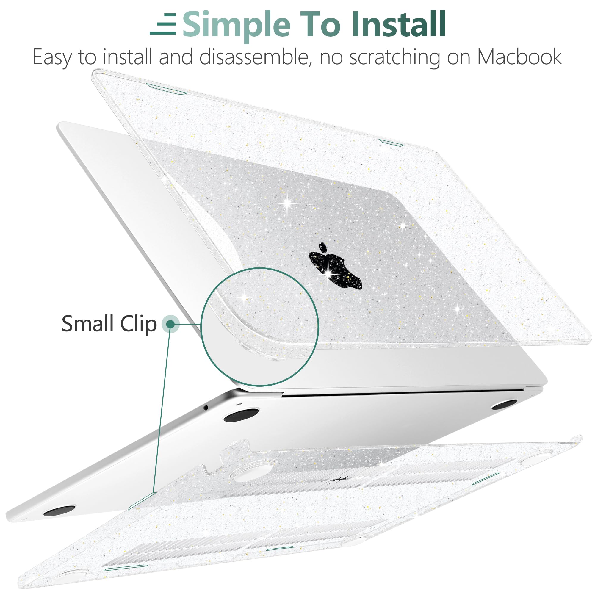 MEEgoodo Glitter Case for M3 MacBook Air 15 inch Case 2024 2023, Fit Model A3114 A2941 with M3 M2, Laptop Shell with Keyboard Cover & Camera Cover & OTG Adapter for 15.3" MacBook Air Case, Star Clear