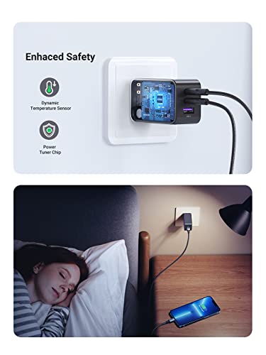 UGREEN USB C Charger 65W Nexode 3 Ports GaN Laptop Charger Block, Compact Foldable Wall Charger Compatible with MacBook Pro/Air, Dell XPS, iPhone 14, iPad Pro, Galaxy S23, Pixel 7, Steam Deck (Black)