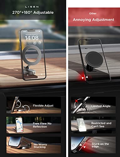 LISEN for MagSafe Car Mount, [20 Strong Magnets] Magnetic Phone Holder for Car, Hands Free iPhone Car Holder Mount Dash Phone Mount for Car Fit for iPhone 14 13 12 Pro Max Plus Mini MagSafe Case