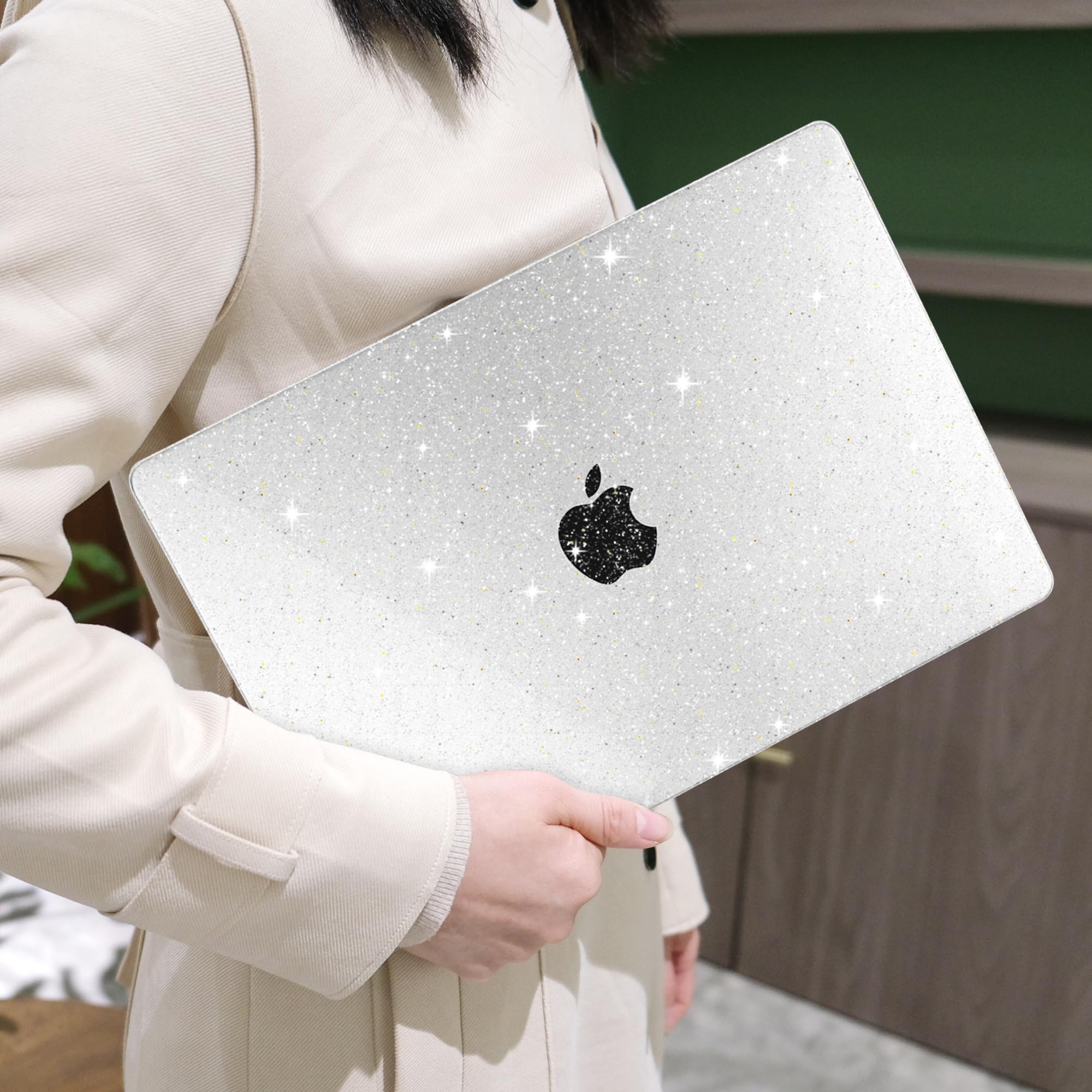 MEEgoodo Glitter Case for M3 MacBook Air 15 inch Case 2024 2023, Fit Model A3114 A2941 with M3 M2, Laptop Shell with Keyboard Cover & Camera Cover & OTG Adapter for 15.3" MacBook Air Case, Star Clear