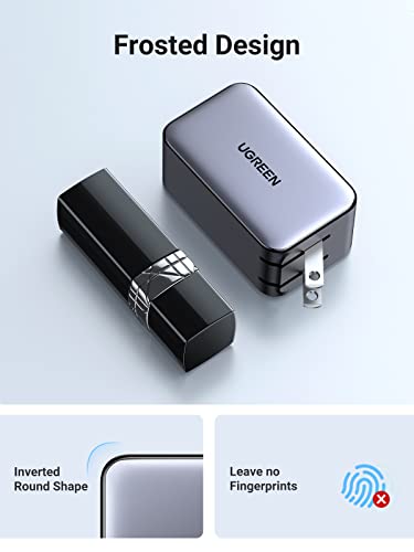UGREEN USB C Charger 65W Nexode 3 Ports GaN Laptop Charger Block, Compact Foldable Wall Charger Compatible with MacBook Pro/Air, Dell XPS, iPhone 14, iPad Pro, Galaxy S23, Pixel 7, Steam Deck (Black)