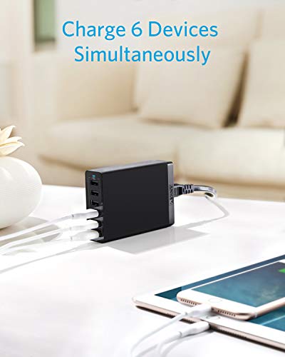 Wall Charger, Anker 60W 6 Port USB Charging Station, PowerPort 6 Multi USB Charger for iPhone Xs/Max/XR/X/8/7/Plus, iPad Pro/Air 2/Mini/iPod, Galaxy S9/S8/S7/Edge/Plus, Note, LG, HTC, and More