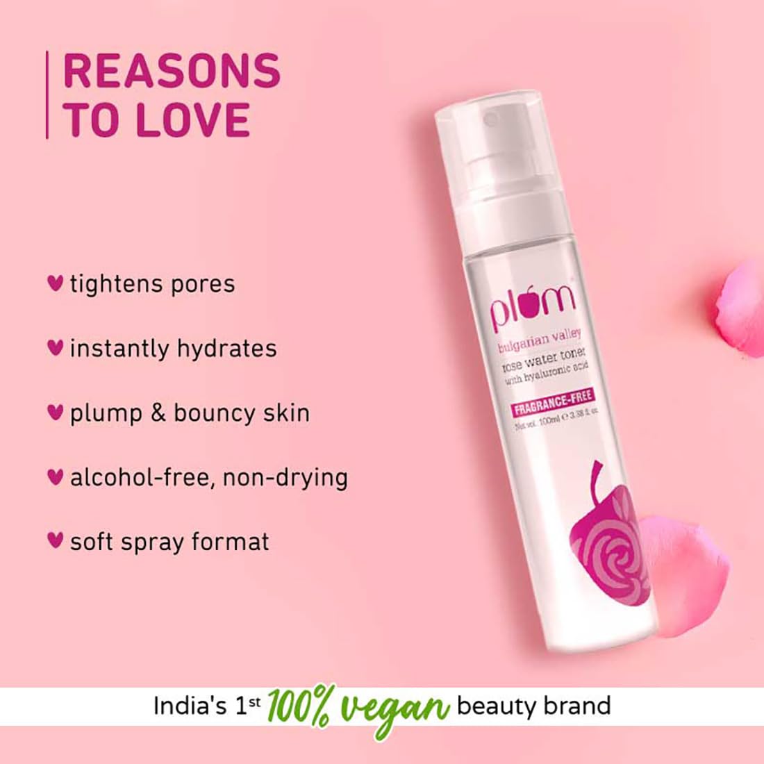 Plum Bulgarian Valley Rose Water Toner with Hyaluronic Acid & Rose Extracts Soothing for All Skin Types 100Ml
